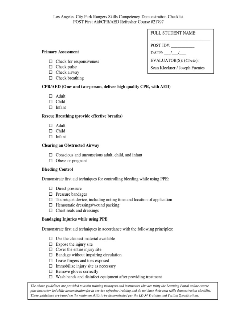 Skills Competency Demonstration Checklist (1) | PDF | First Aid ...