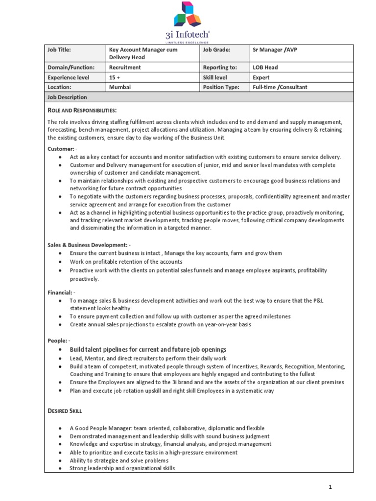 Key Account Manager - Job Description | PDF | Sales | Employee Retention