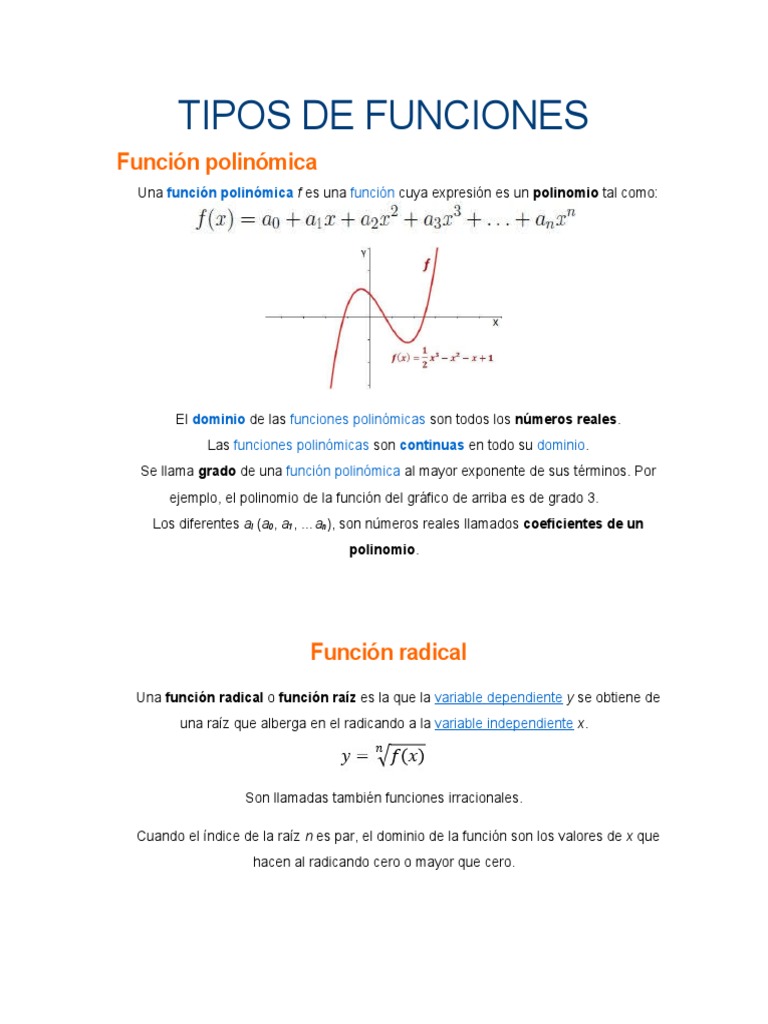 Tipos de Funciones | PDF | Función (Matemáticas) | Derivado