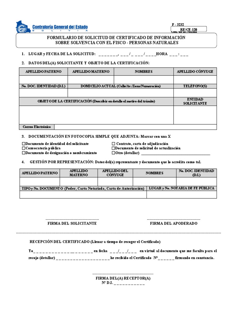 Formulario de Solicitud de Certificado de Información Sobre Solvencia ...