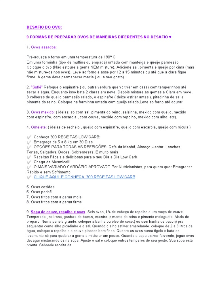 9 Formas de Fazer Ovos No Desafio Do Ovo | PDF | Bem-estar