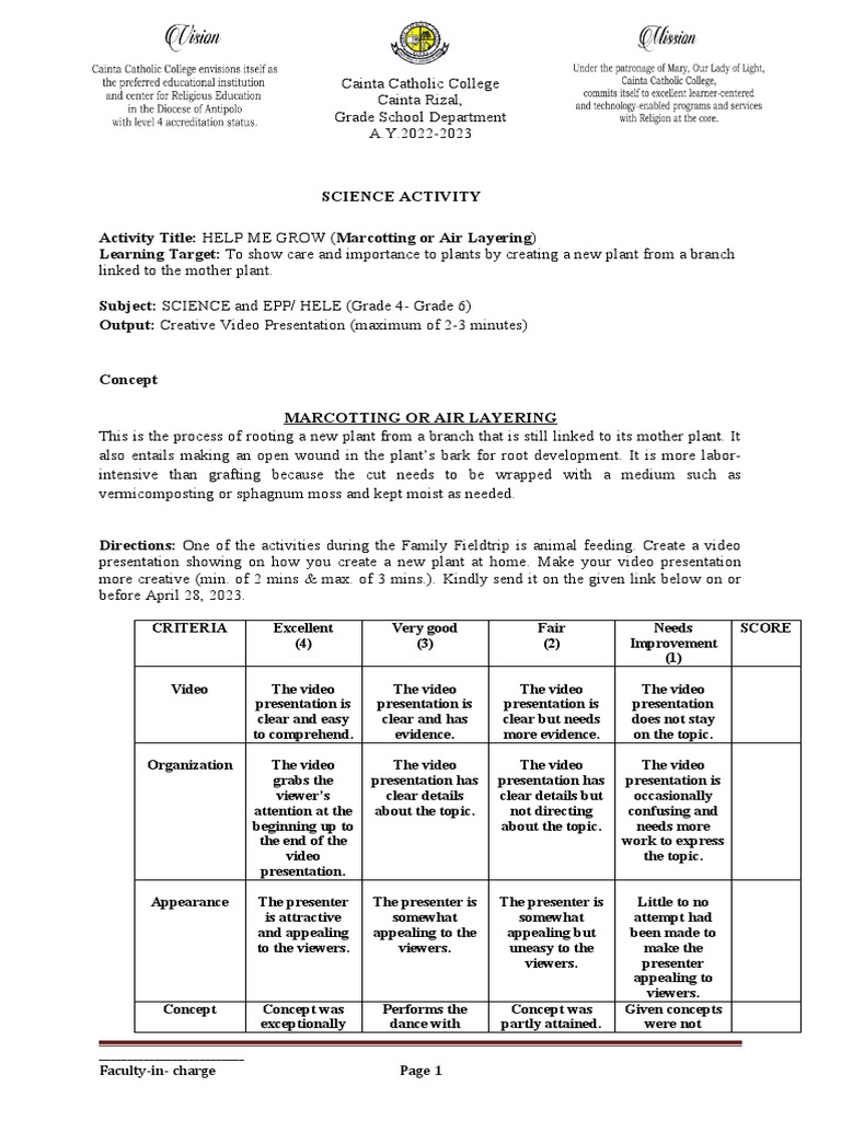Science Rubrics | PDF | Botany | Plants