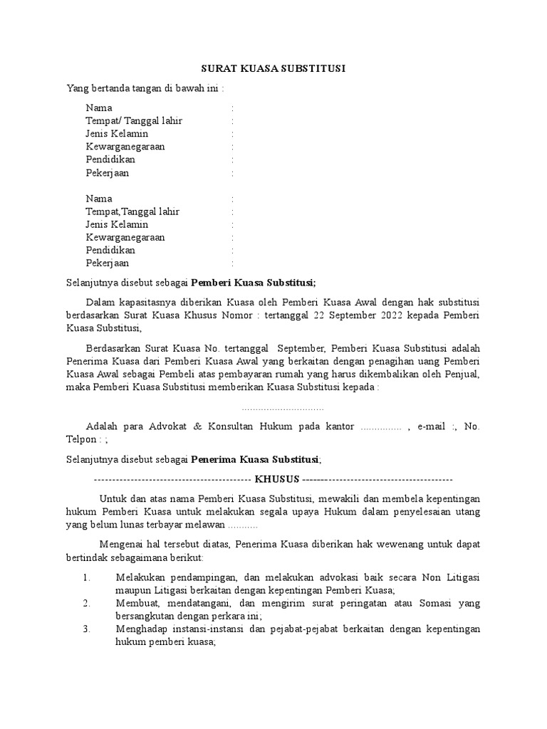 Draft Surat Kuasa Substitusi | PDF