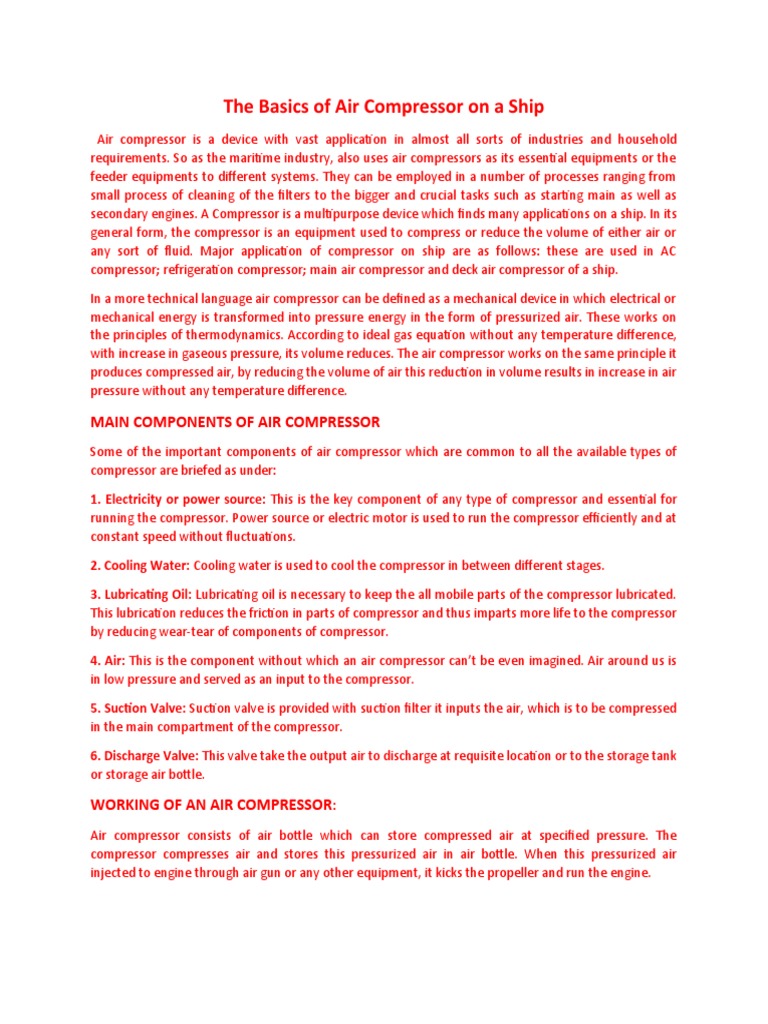 The Basics Of Air Compressor On A Ship Pdf Piston Engines