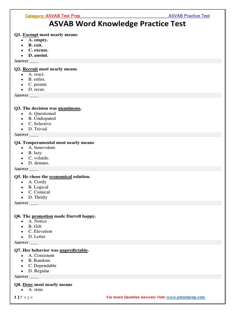 Asvab WK Test1 | PDF