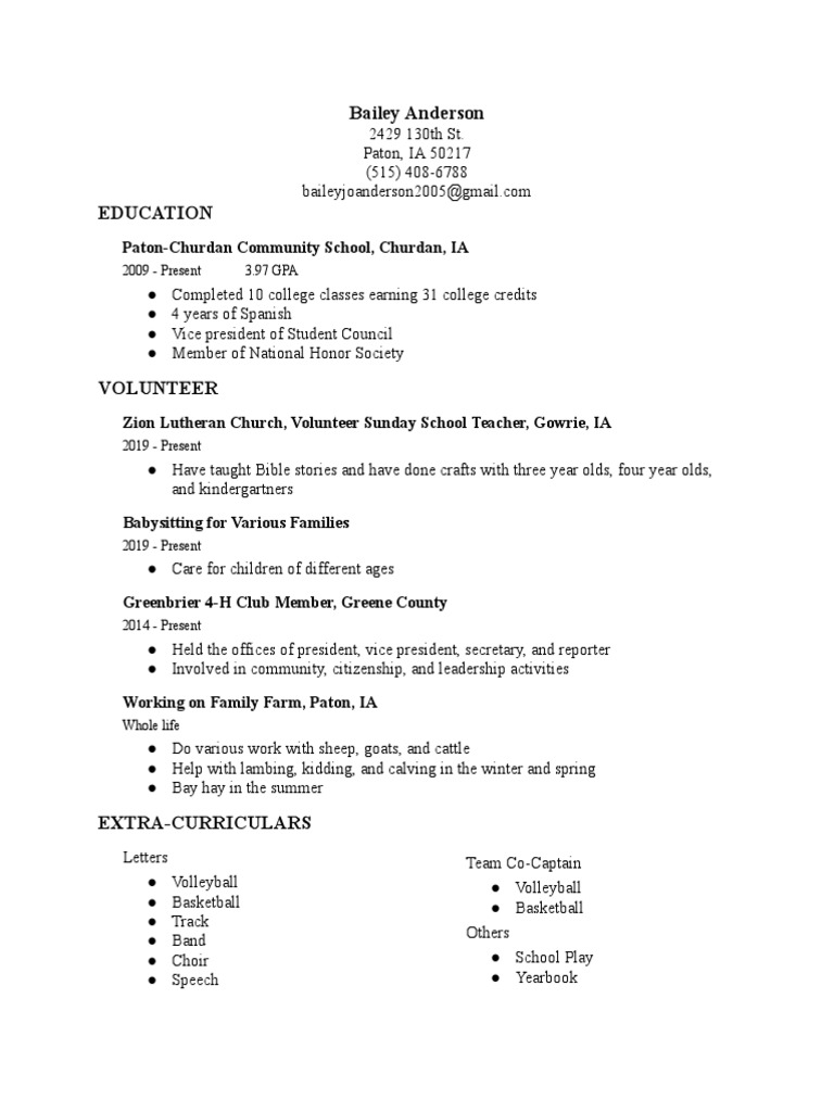 Bailey Anderson: Paton-Churdan Community School, Churdan, IA | PDF