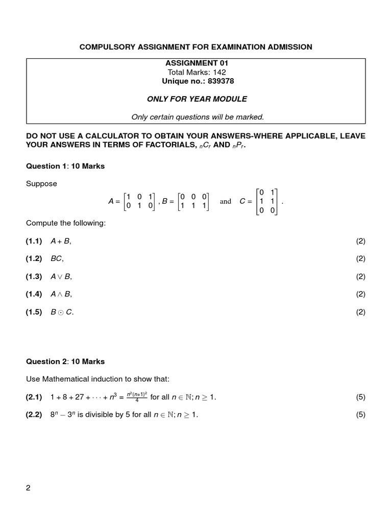 MAT2612 Assignment 01 | PDF | Mathematical Analysis | Mathematics