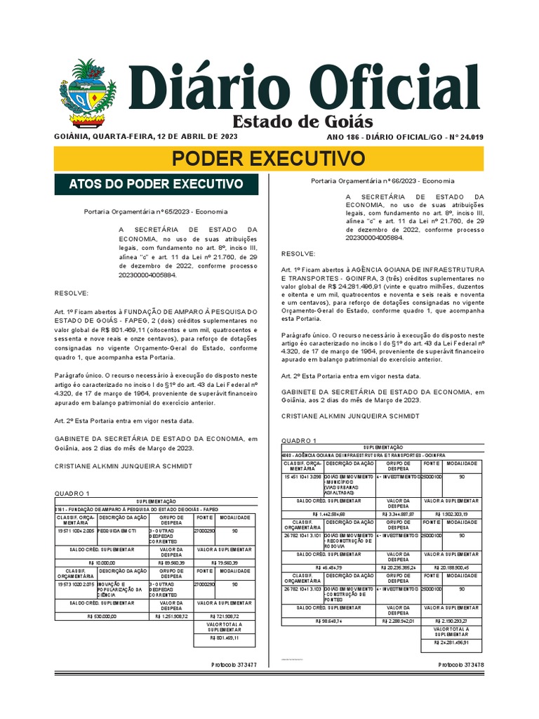 Diário Oficial: Poder Executivo | PDF | Economias