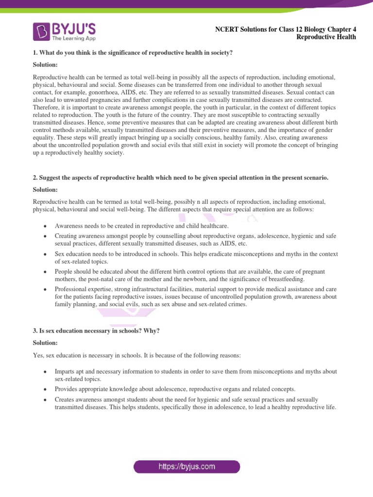 NCERT Solutions For Class 12 March 30 Biology Chapter 4 Reproductive ...