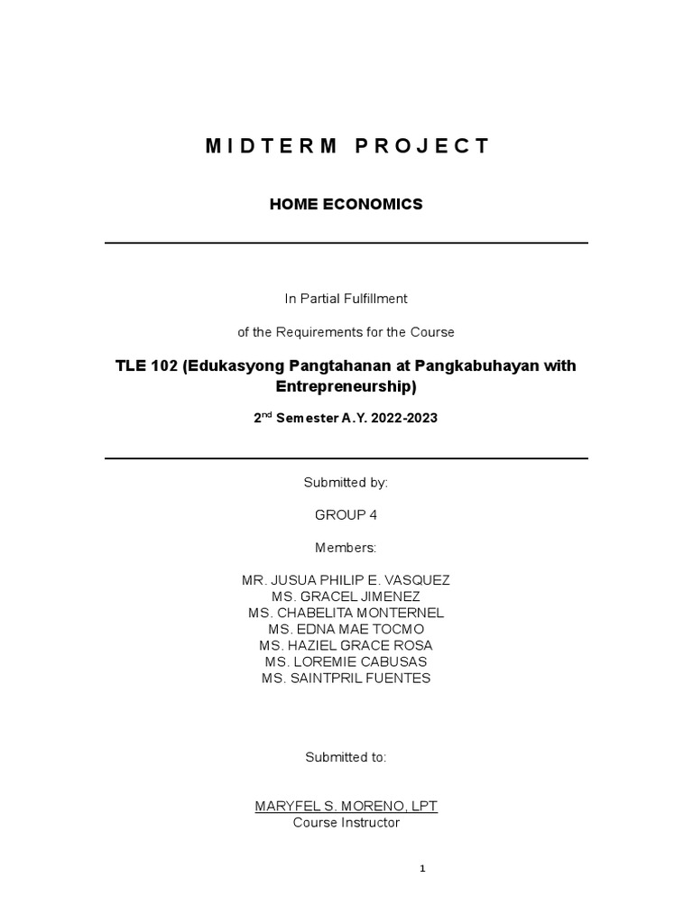 TLE 102 Midterm Project Format | PDF | Home Economics | Convenience Food