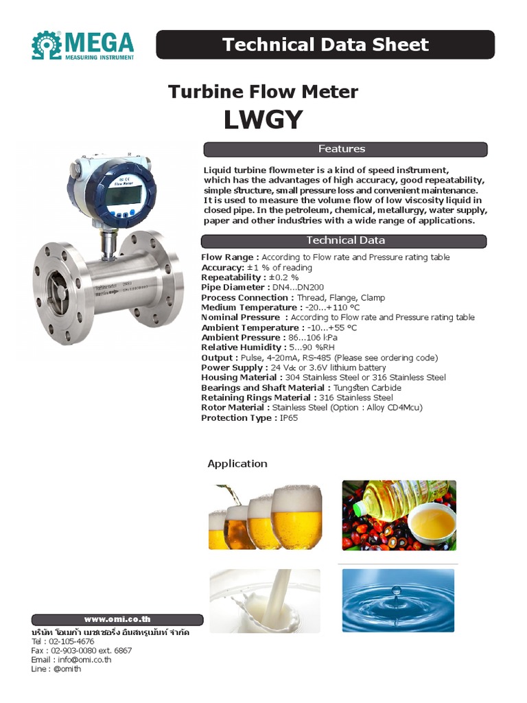 Turbine Flow Meter: Technical Data Sheet | PDF