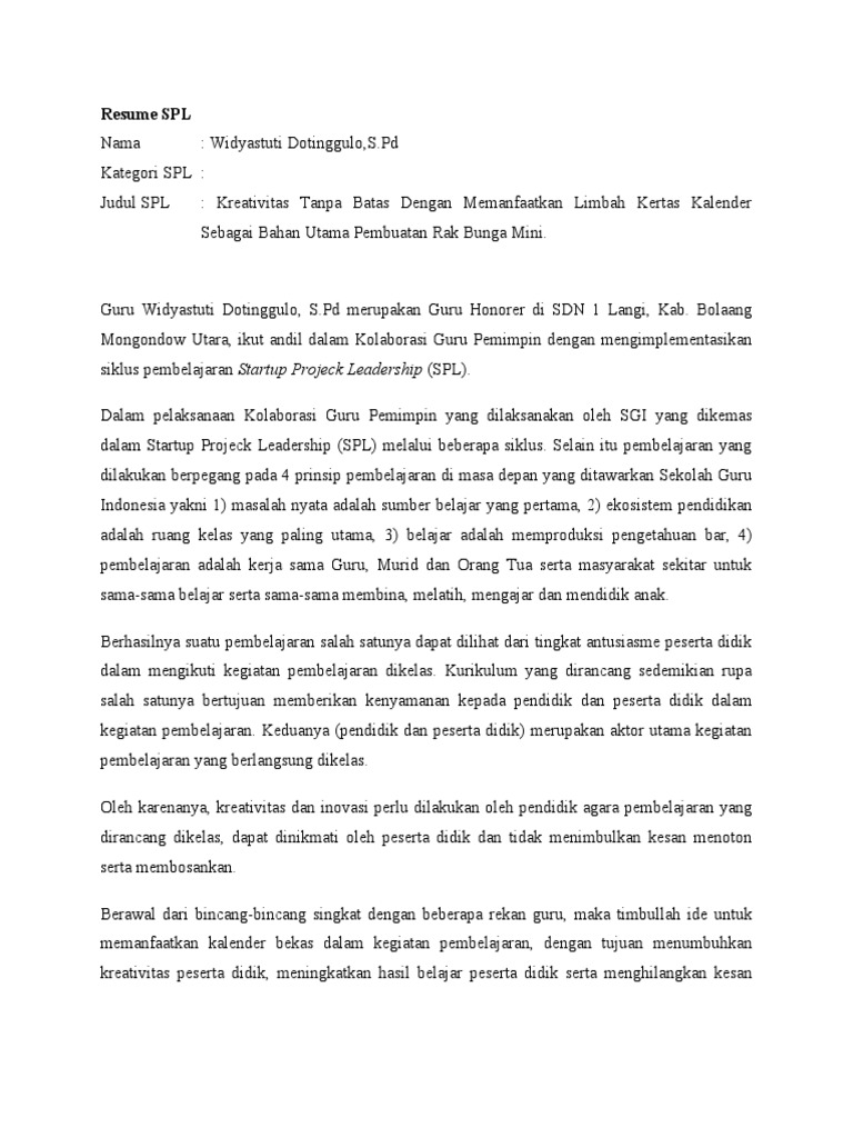 Laporan SPL Widyastuti Dotinggulo, S.PD | PDF