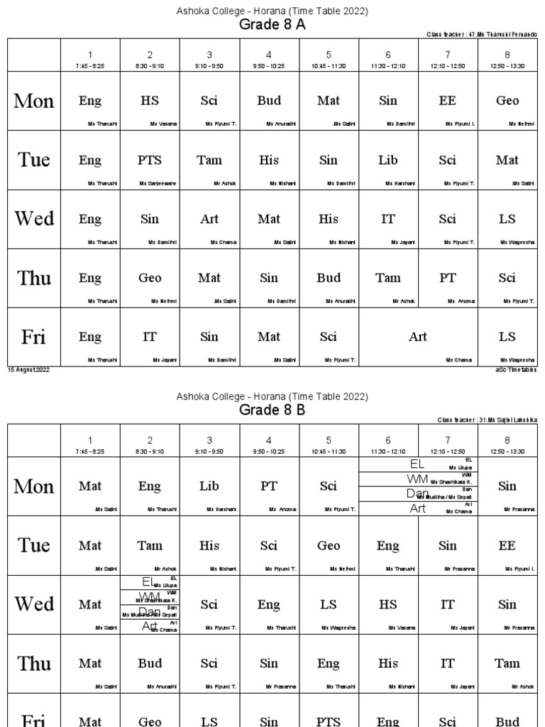 Mon Tue Wed Thu Fri: Mat Sci Bud EE Eng HS Geo Sin | PDF