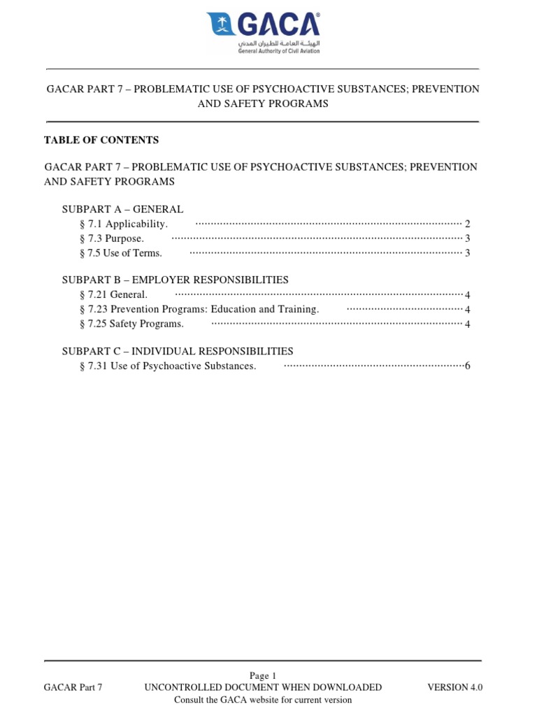 GACAR Part 7: Psychoactive Substance Policies | PDF | Employment | Air ...