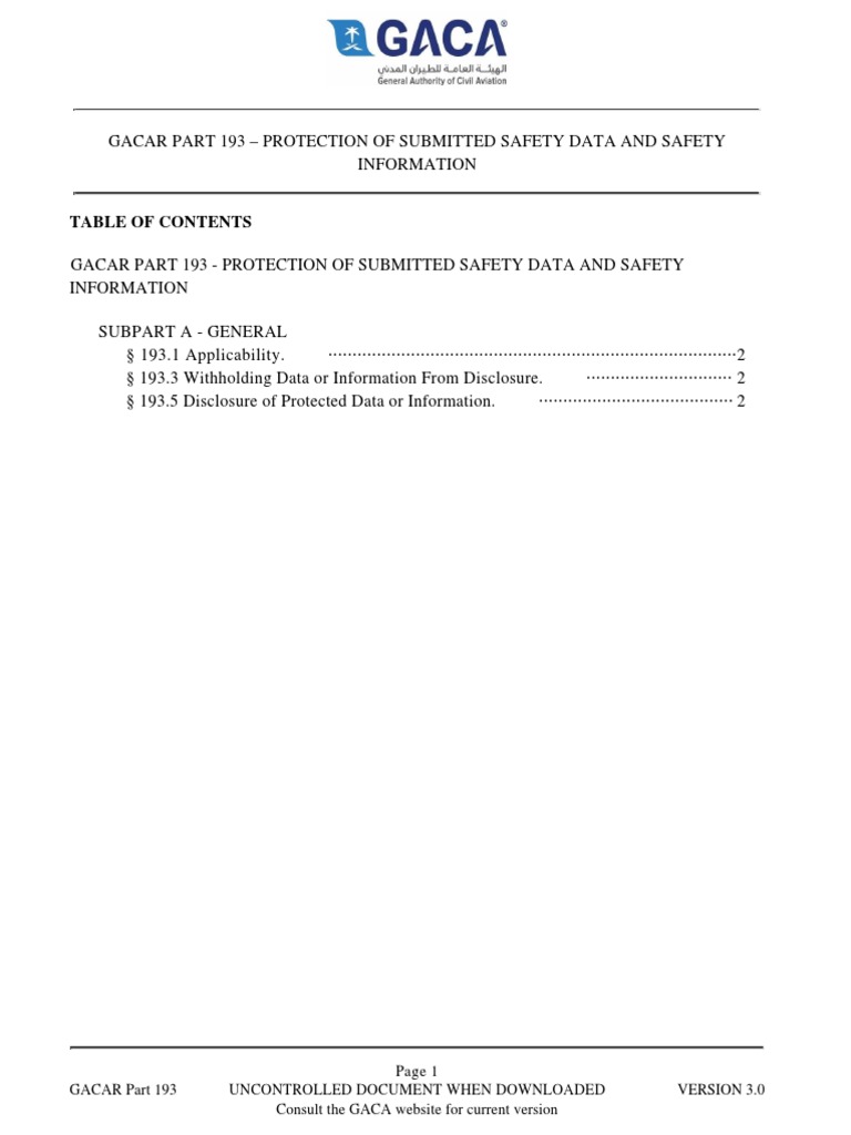 GACAR Part 193: Safety Data Protection | PDF | Discovery (Law) | Data