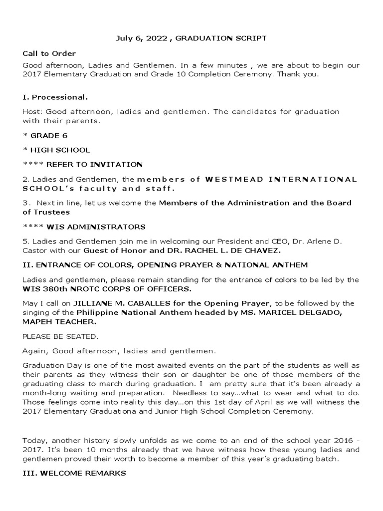 2017 03 31 Elementary and Jhs Script | PDF