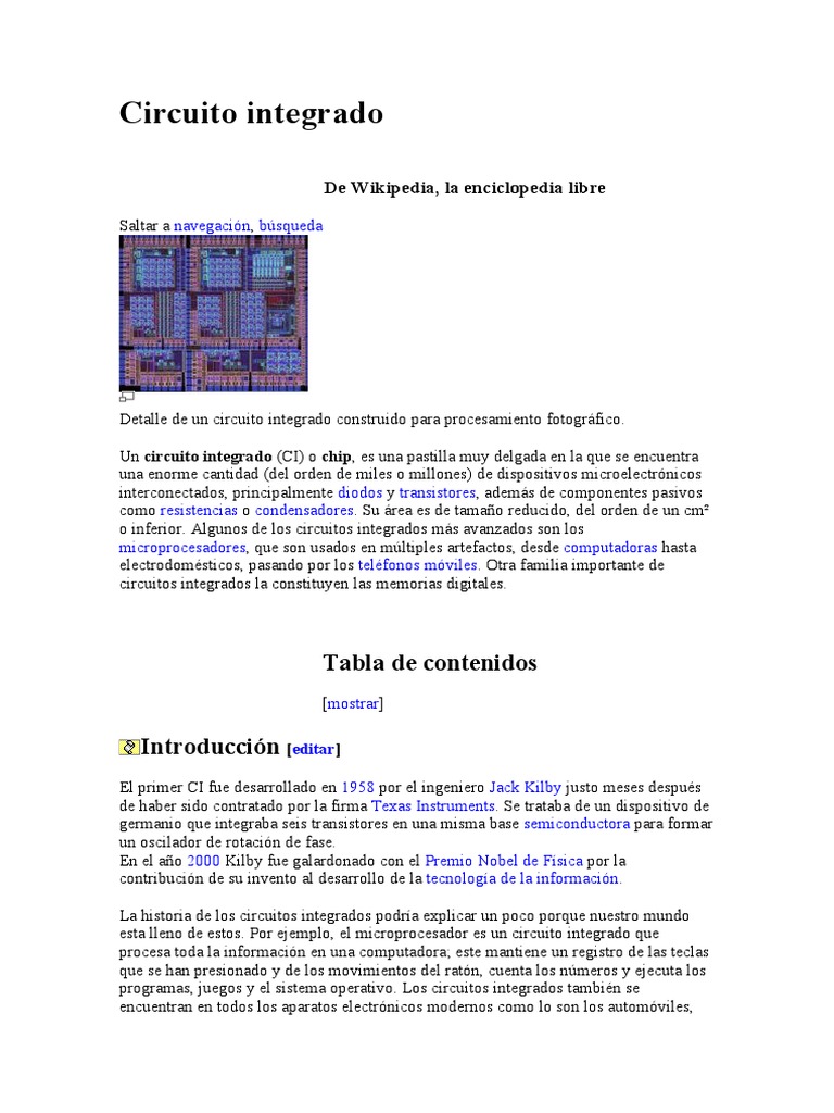 Circuito Integrado: Tabla de Contenidos Introducción | PDF | Circuito integrado | Ingenieria ...