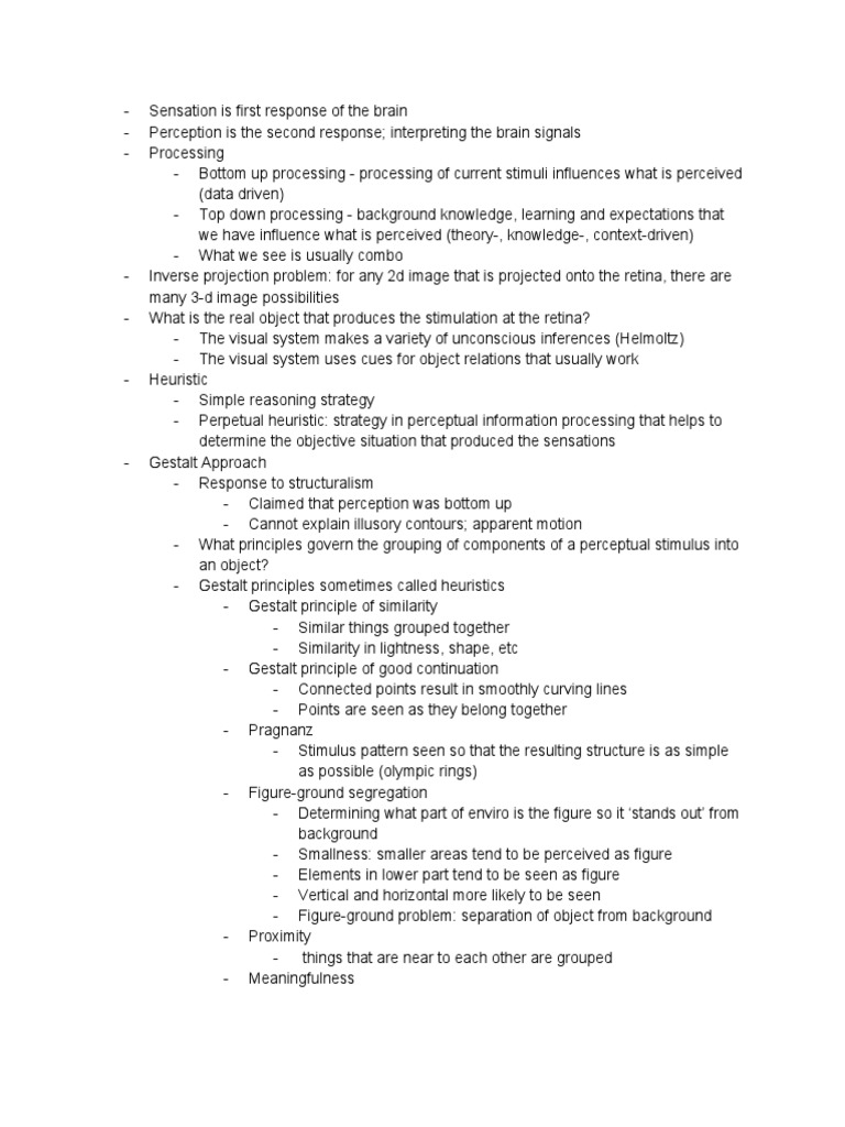 PSC 100 Lec 3 Perception Notes | PDF | Perception | Nervous System