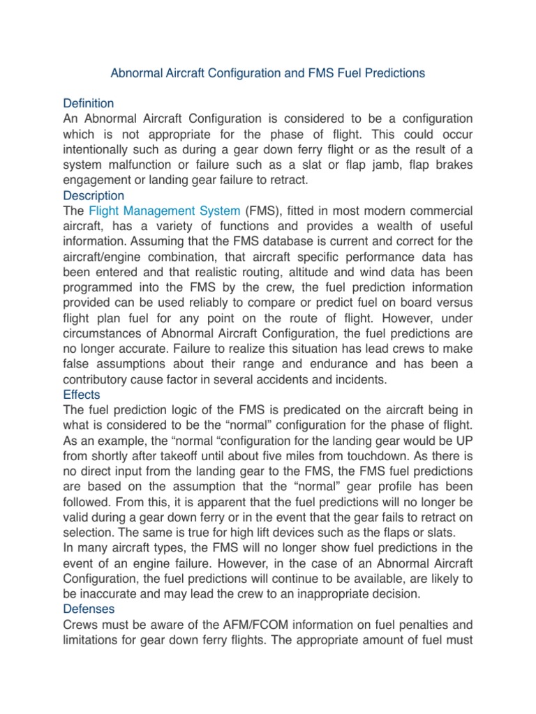 Abnormal Aircraft Configuration and FMS Fuel Predictions: Flight ...