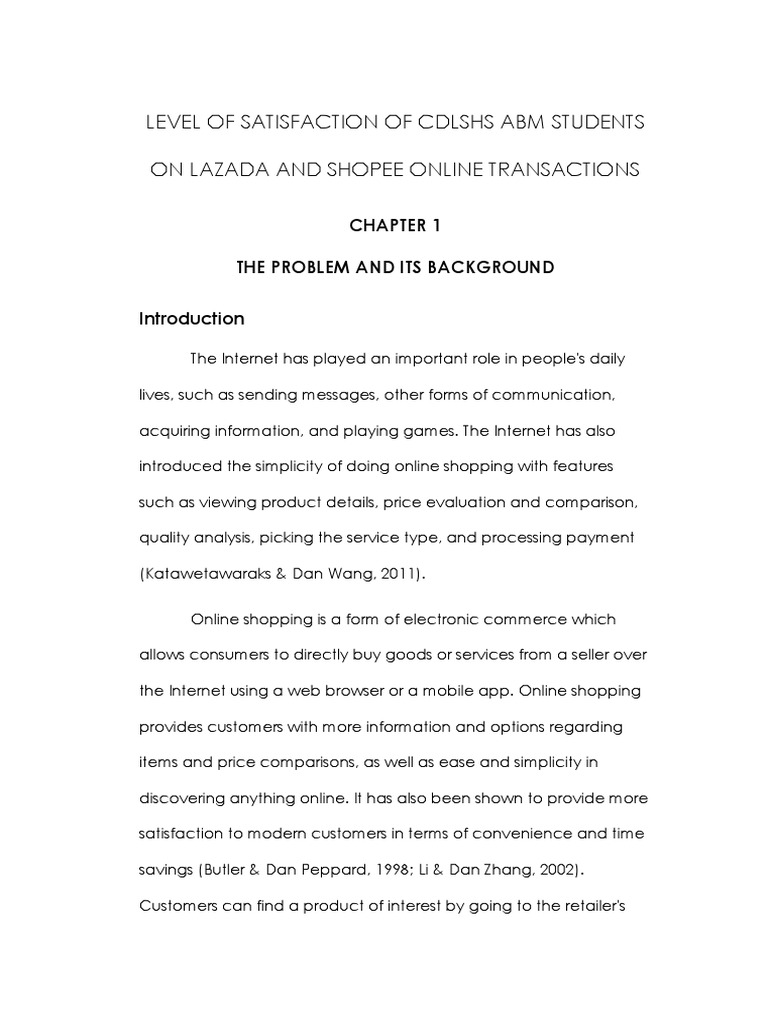 Level of Satisfaction of CDLSHS ABM Students On Lazada and Shopee Online Transactions Group 2 ...