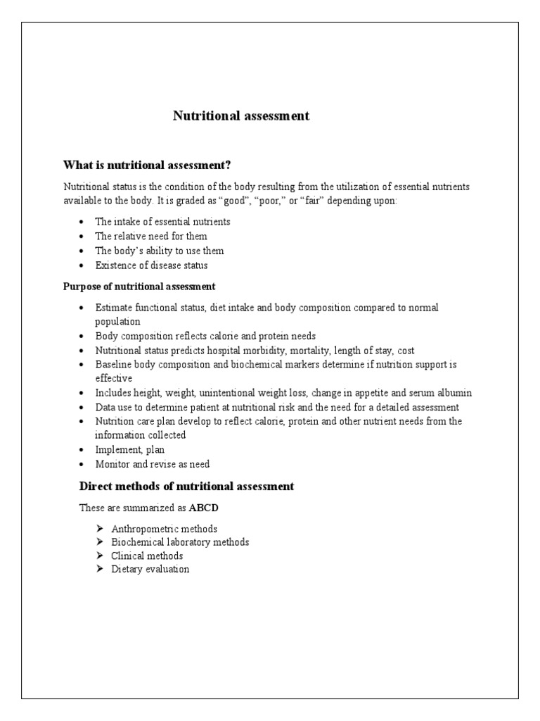Nutritional Assessment | PDF | Nutrition | Diet & Nutrition