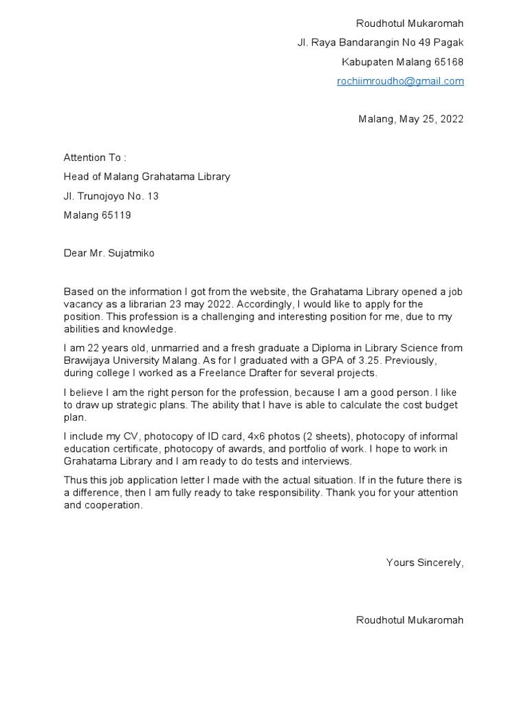 Job Application for Librarian Position | PDF | Career & Growth