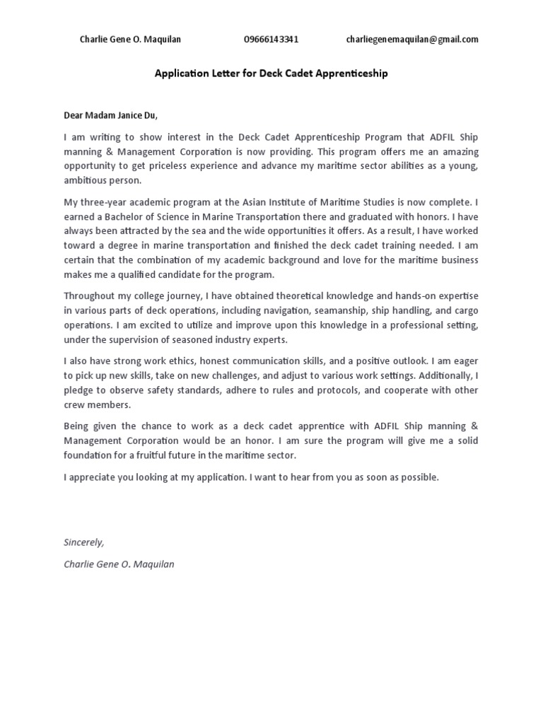 Deck Cadet Apprenticeship Application | PDF