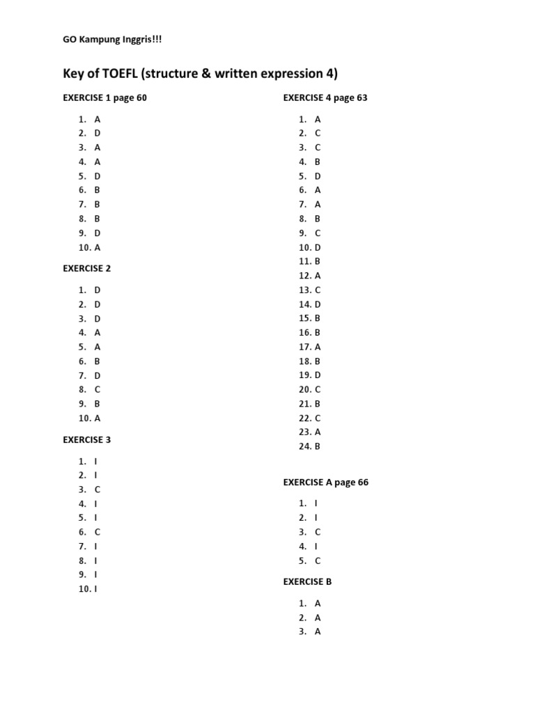 Key of TOEFL (Structure & Written Expression 4) | PDF