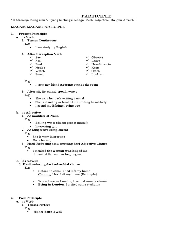 PARTICIPLE, GERUND, INFINITIVE (Eighth Meeting) | PDF