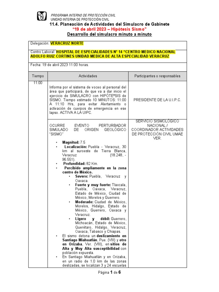 MINUTO A MINUTO SIMULACRO 19 de Abril 2023 | PDF | México | Defensa Civil