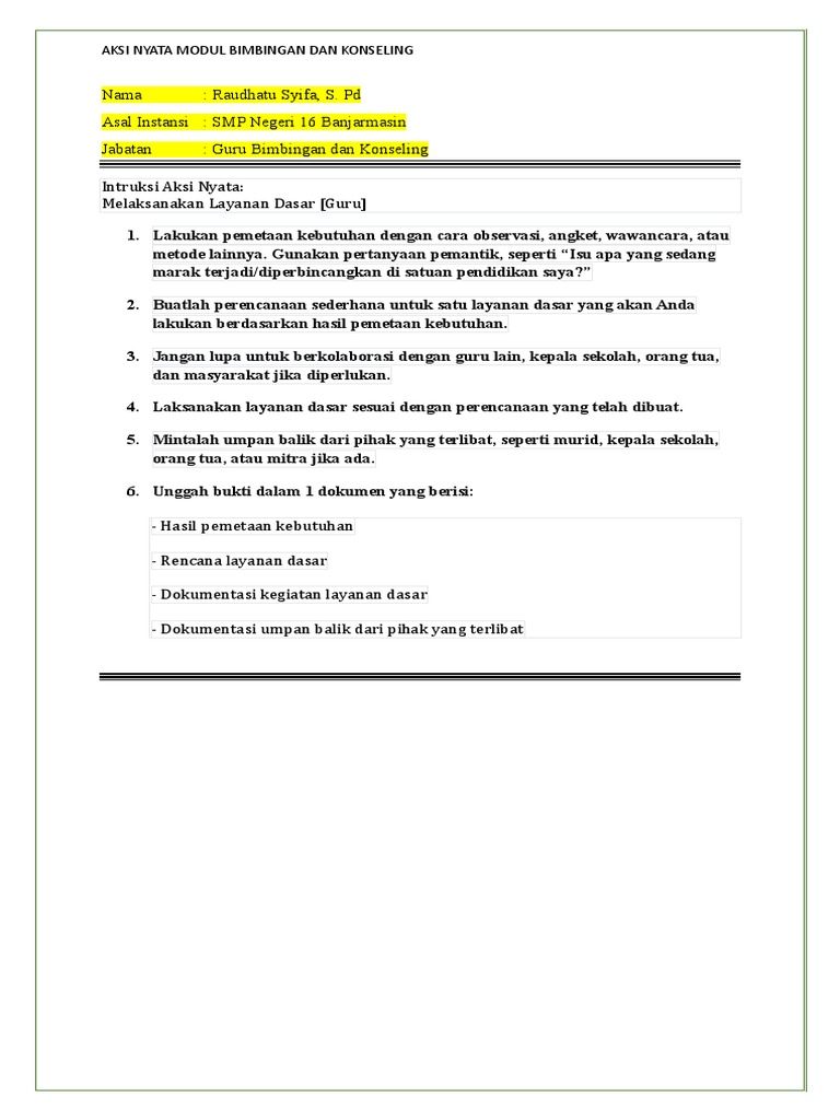 aksi nyata modul bimbingan dan konseling | PDF