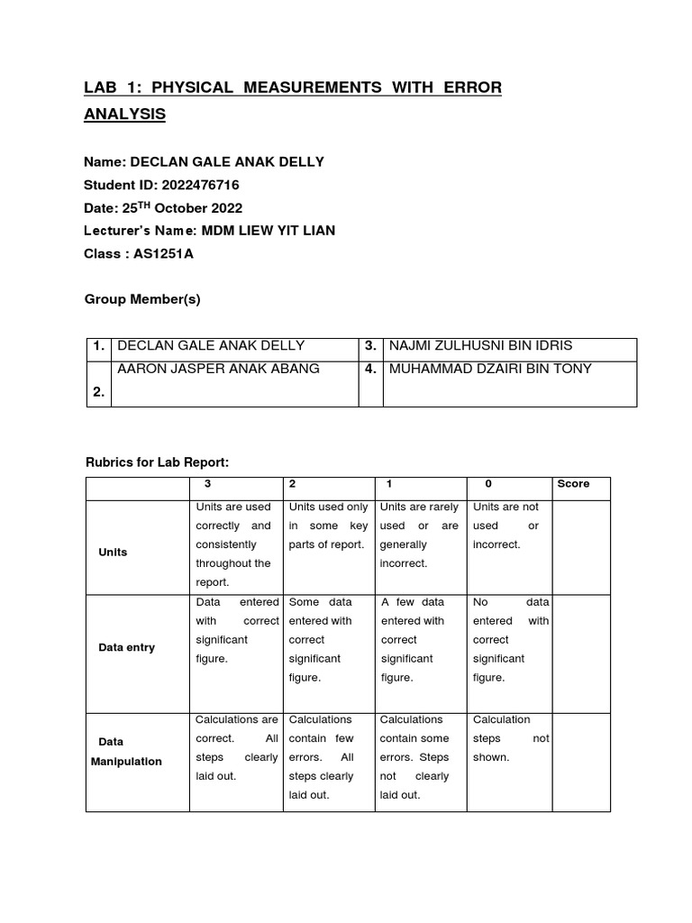 Physics Lab Report 1 | PDF | Measurement | Experiment