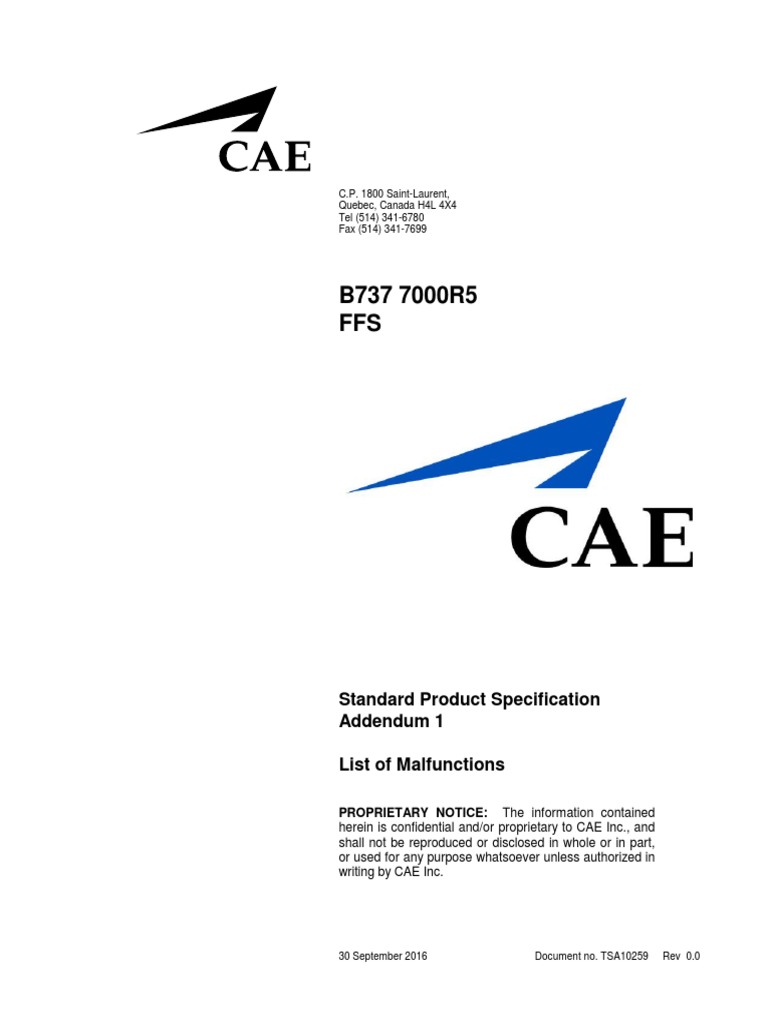 B737 7000R5 FFS: Standard Product Specification Addendum 1 List of ...