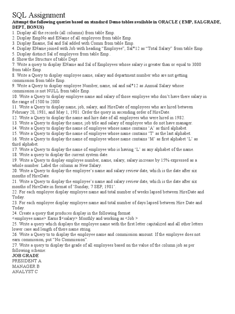 SQL Assignment | PDF | Table (Database) | Scientific Modeling