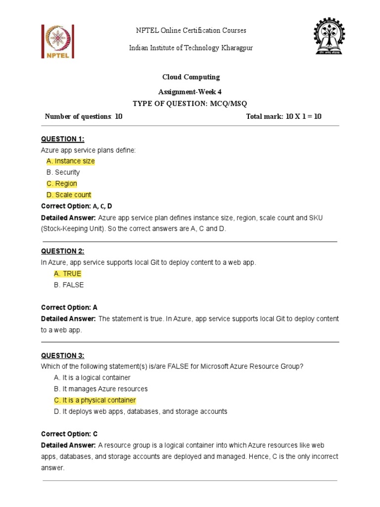 Cloud Computing Assignment-Week 4 Type of Question: MCQ/MSQ Number of ...