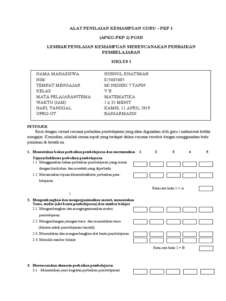 APKG 1 & 2 Siklus I Penilai 2 | PDF