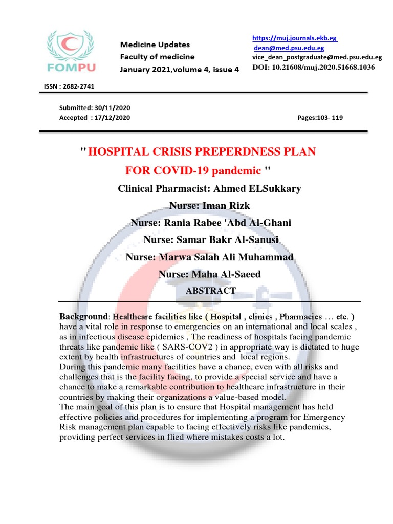 Hospital Crisis Plan for COVID-19 | PDF | Hospital | Emergency Management