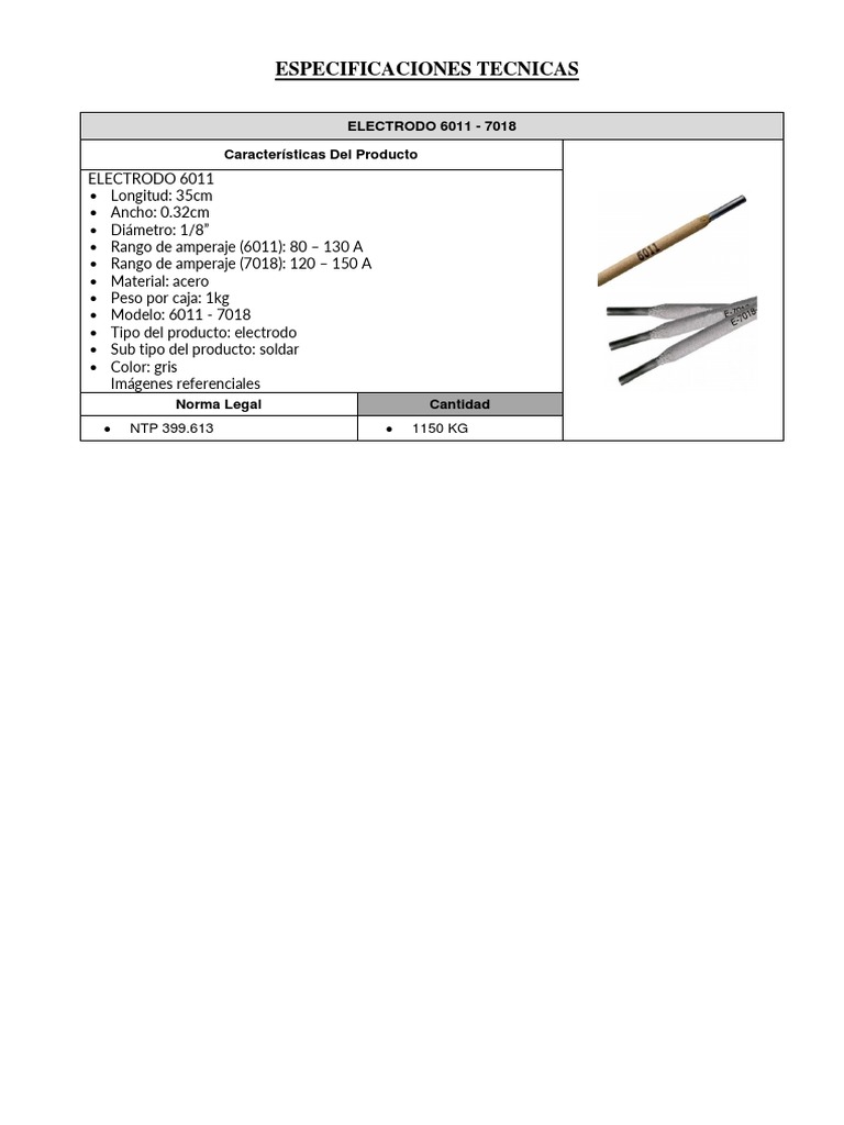 Especificaciones Electrodos 6011 y 7018 | PDF