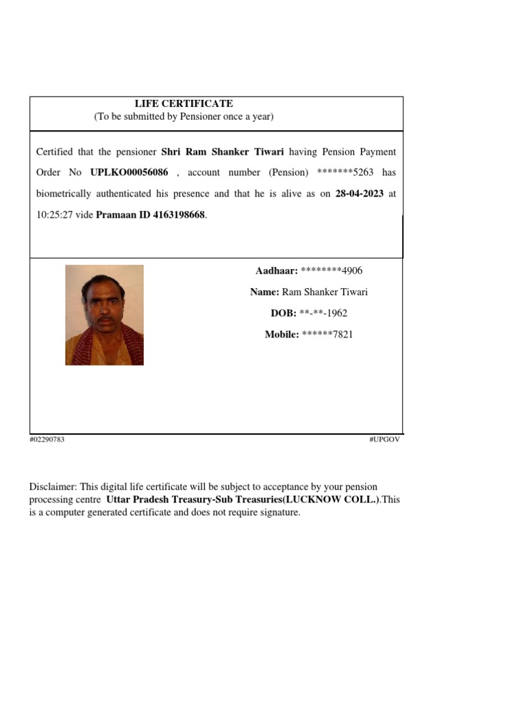 Life Certificate: #02290783 #Upgov | PDF