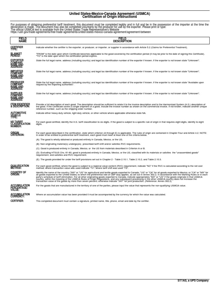 USMCA Certificate of Origin Instructions | PDF | International Business ...