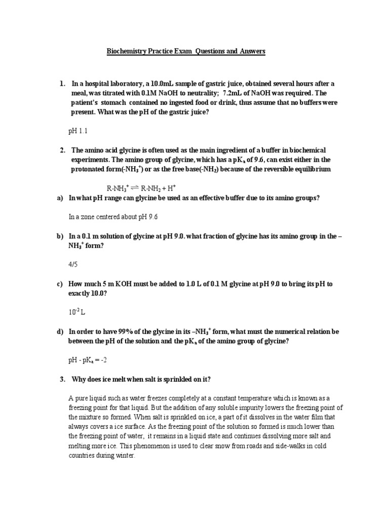 Biochemistry Practice Exam Question and Answers | PDF | Proteolysis ...