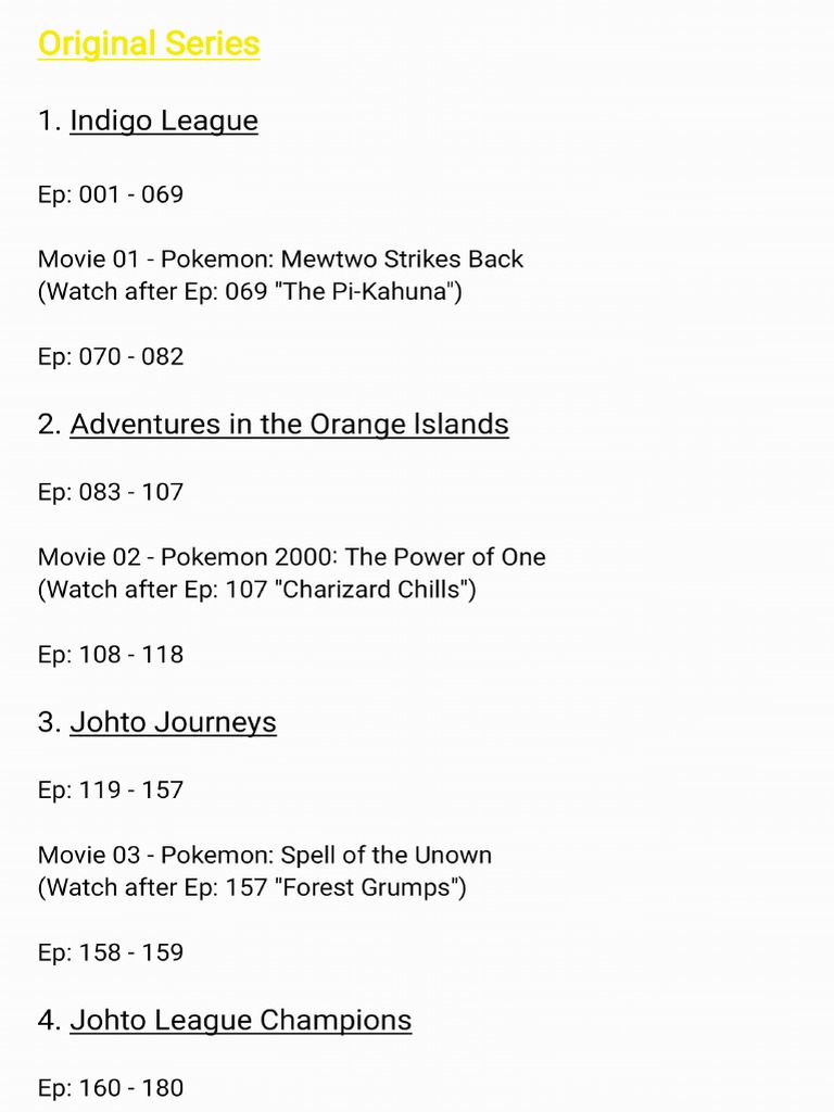 Pokemon Anime Chronological Order | PDF