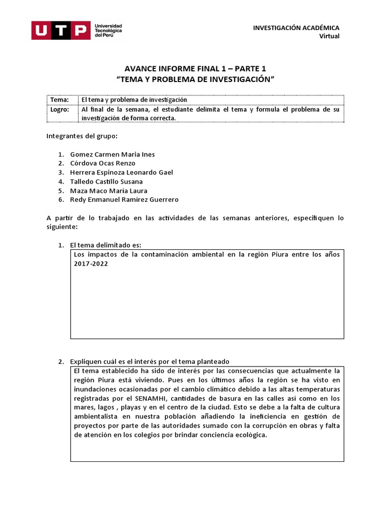 Semana 03-Formato - Avance de Informe Final 1 - Parte 1 - Tema y Problema de Investigación ...