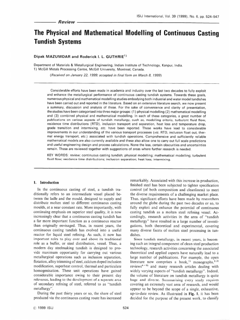 1999 - ISIJ - Review - Physical and Mathematical Modeling of Tundish ...
