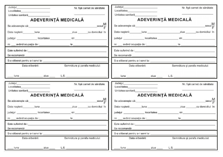 Adeverinta Medicala Model | PDF