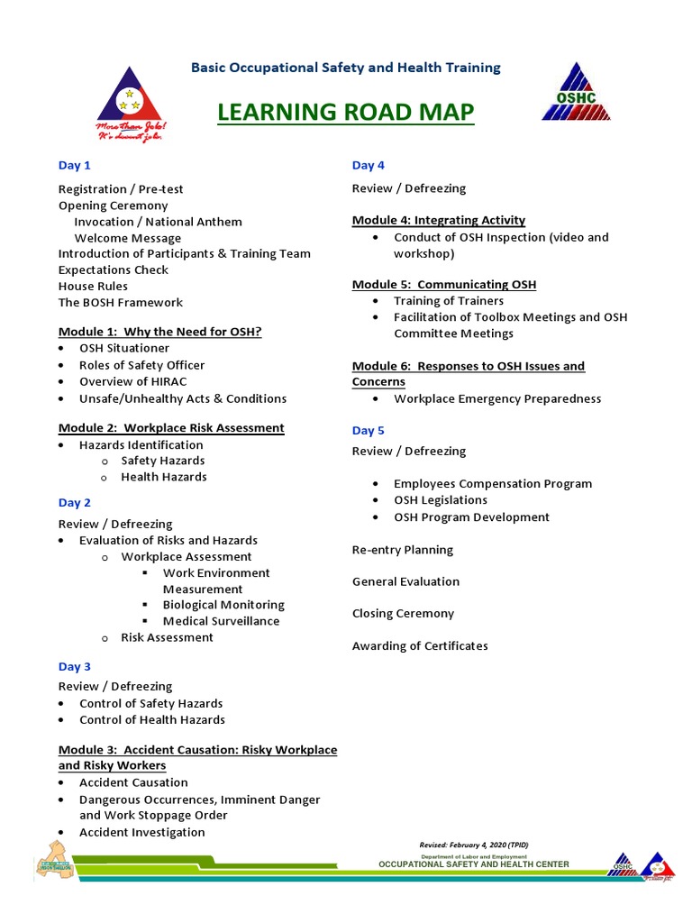 1a BOSH - Program - One Page Learning Road Map Revised February 2020 | PDF