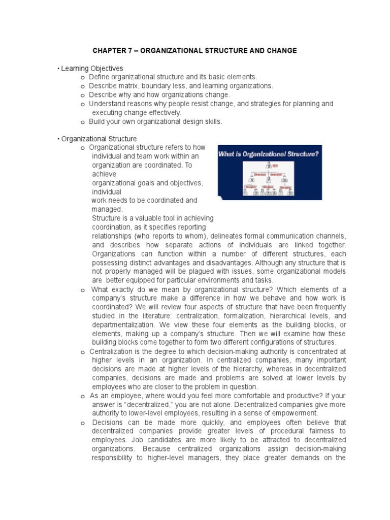 Chapter 7 - Organizational Structure and Change | PDF | Organizational ... Chapter 7 - Organizational Structure and Change | PDF | Organizational ...