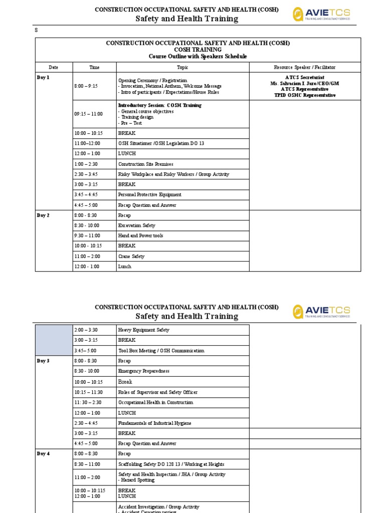 Cosh Course Outline For 2020 Zoom Webinar | PDF | Occupational Safety ...