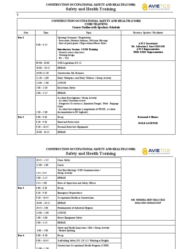 Construction COSH Training Course Outline | PDF | Occupational Safety ...