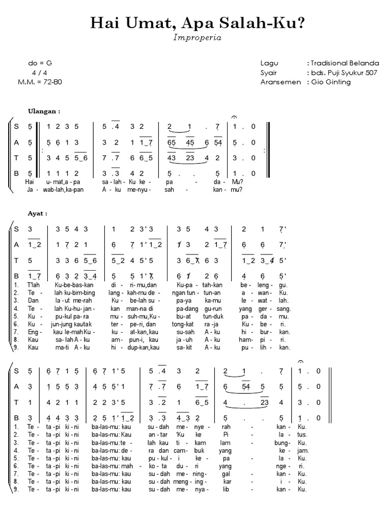 Hai Umat Apa Salahku Arr. Gio Ginting | PDF